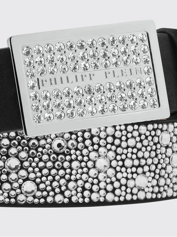 Philipp Plein Embellished Leather Belt - Silver