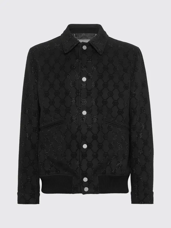 Philipp Plein Rhinestone Monogram Wool Bomber Jacket