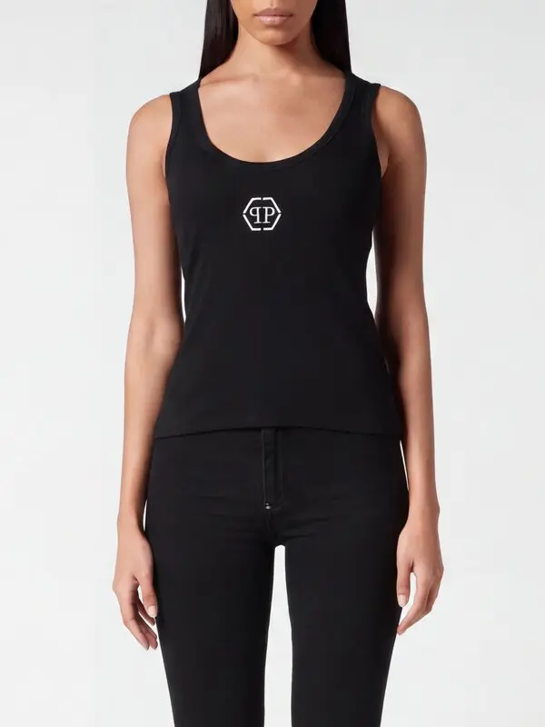 Philipp Plein Sleeveless Cotton Blend Top - Black