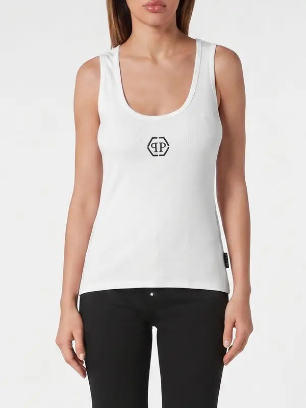 Philipp Plein Ribbed Tank Top With Logo Detail - White