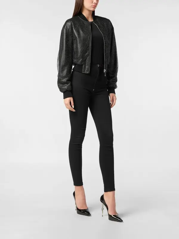 Philipp Plein All Over Crystal Nappa Crop Bomber Jacket