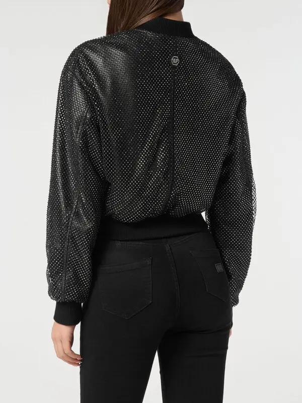 Philipp Plein All Over Crystal Nappa Crop Bomber Jacket