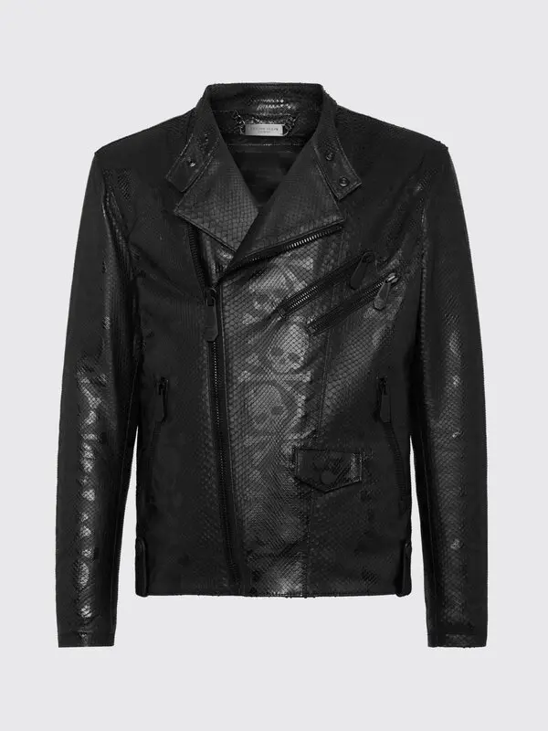 Philipp Plein Snake Print Leather Biker Jacket