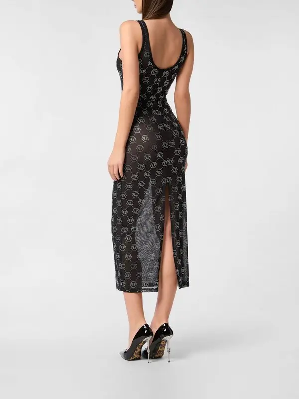Philipp Plein Rhinestone Jersey Midi Dress - Black