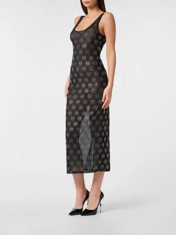Philipp Plein Rhinestone Jersey Midi Dress - Black