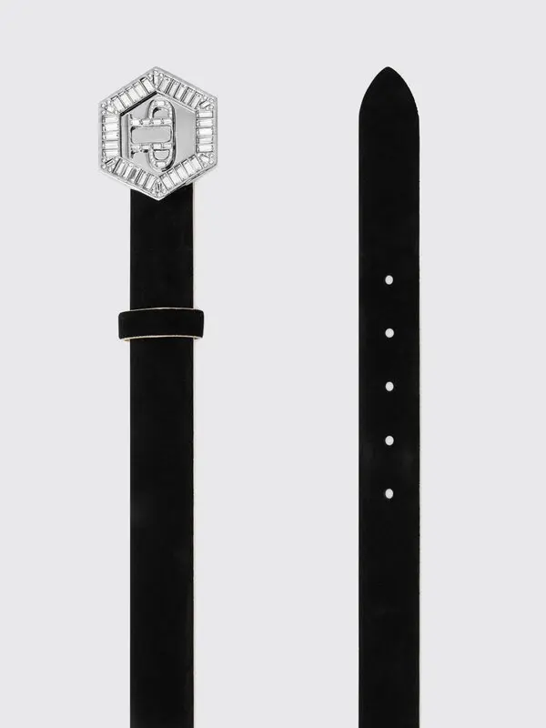 Philipp Plein Suede Belt With Jewel Buckle - Black
