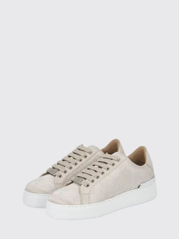 Philipp Plein Satin & Suede Platform Sneakers With Rhinestone Hexagon Logo
