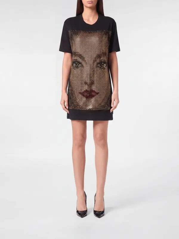 Philipp Plein Embellished Face T-shirt Dress