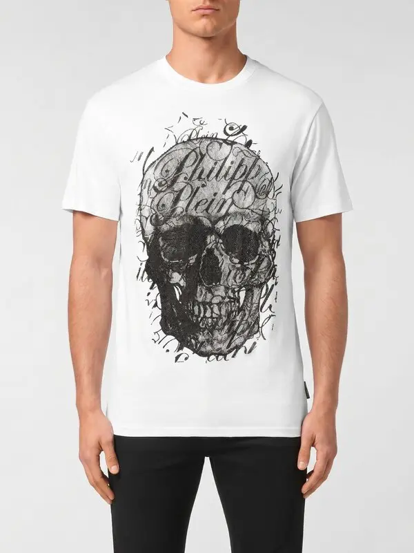 Philipp Plein Skull Cotton T-shirt With Rhinestone Logo - White