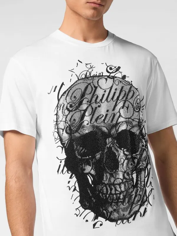 Philipp Plein Skull Cotton T-shirt With Rhinestone Logo - White