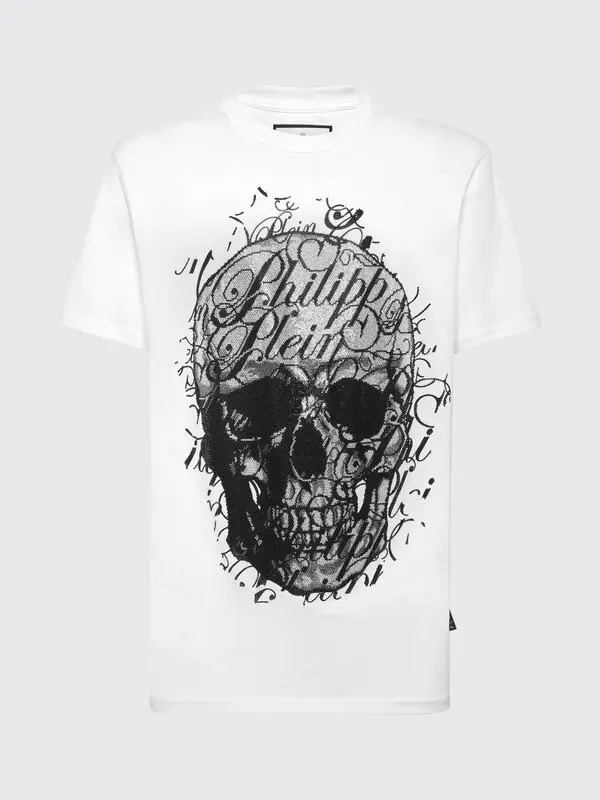 Philipp Plein Skull Cotton T-shirt With Rhinestone Logo - White