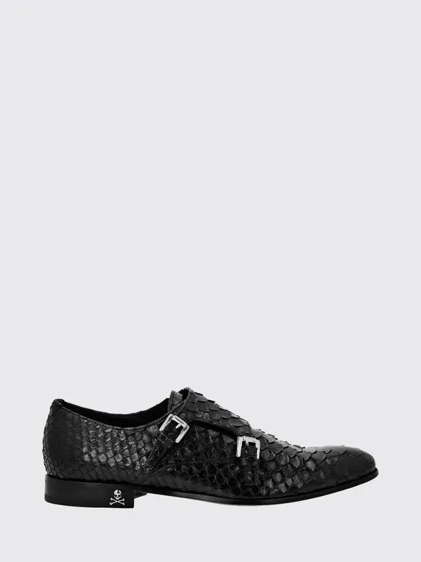Philipp Plein Python Leather Monk Strap Shoes - Black