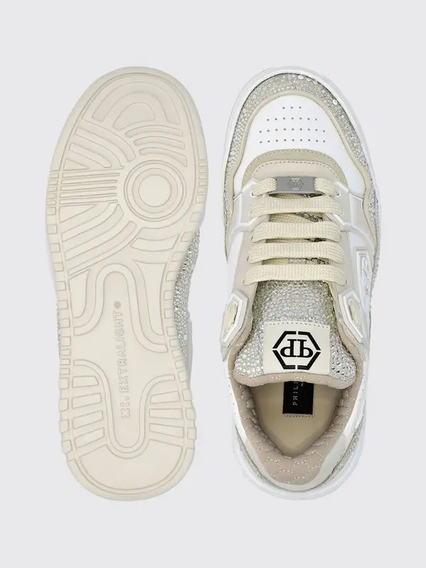 Philipp Plein Leather And Rhinestone Sneakers - White 2