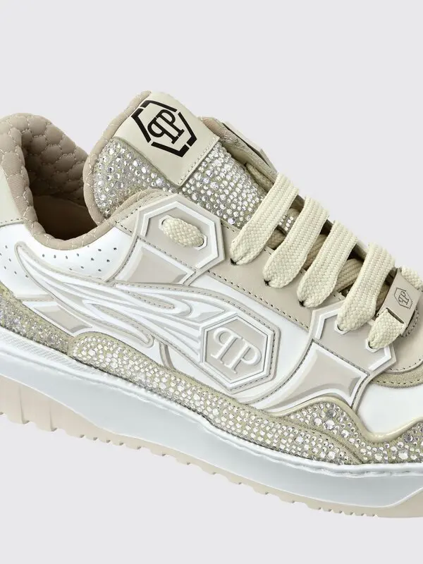 Philipp Plein Leather And Rhinestone Sneakers - White 2