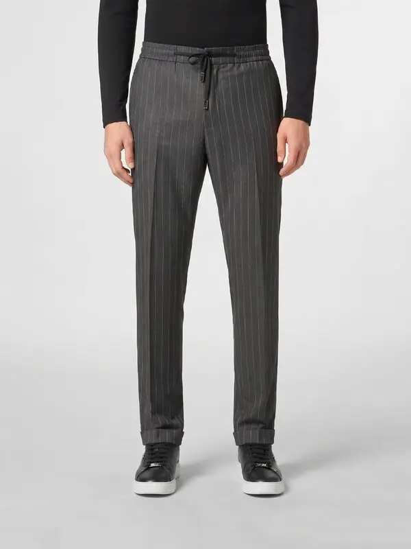 Philipp Plein Slim Fit Pinstriped Drawstring Trousers - Grey