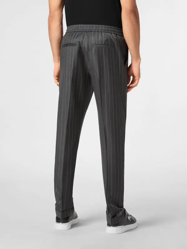 Philipp Plein Slim Fit Pinstriped Drawstring Trousers - Grey