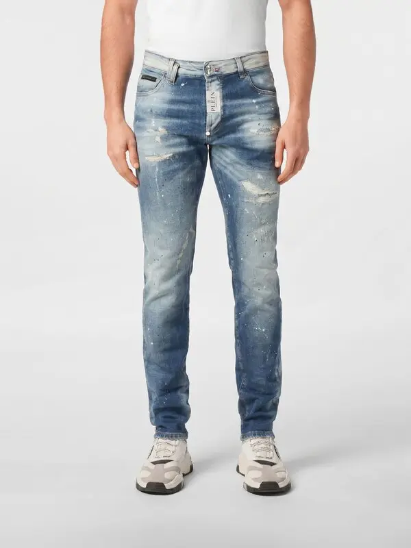 Philipp Plein Slim Fit Jeans With Abstract Pattern - Blue