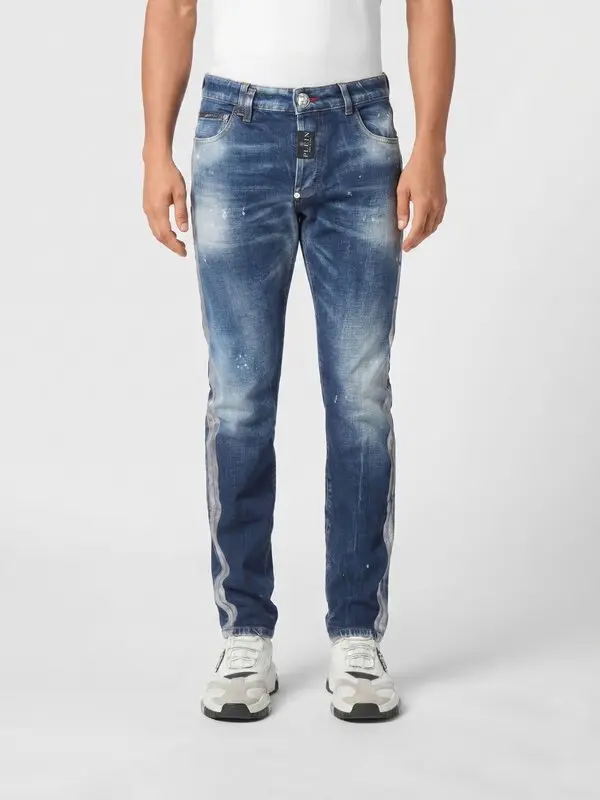 Philipp Plein Paneled Slim Fit Jeans - Denim
