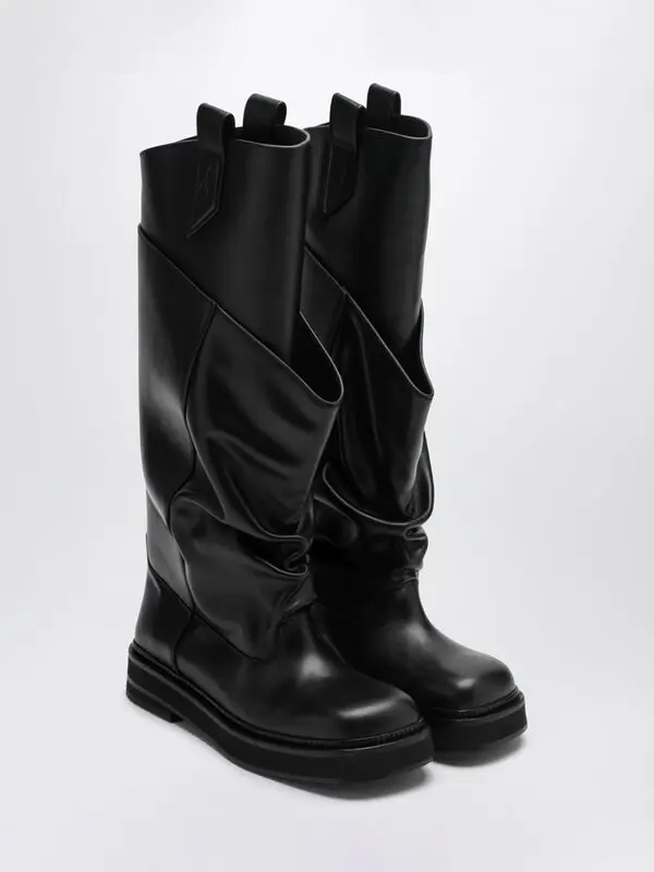 Attico La Passeggiata Knee High Leather Boots - Black