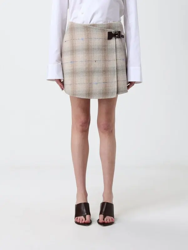 Loewe Check Wool And Cashmere Mini Skirt - Beige