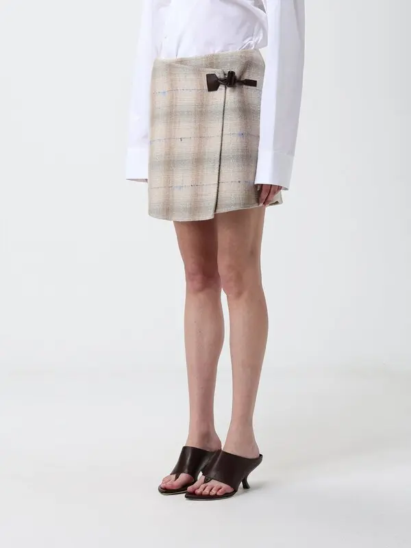 Loewe Check Wool And Cashmere Mini Skirt - Beige
