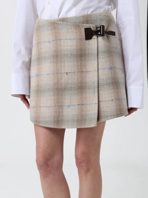 Loewe Check Wool And Cashmere Mini Skirt - Beige