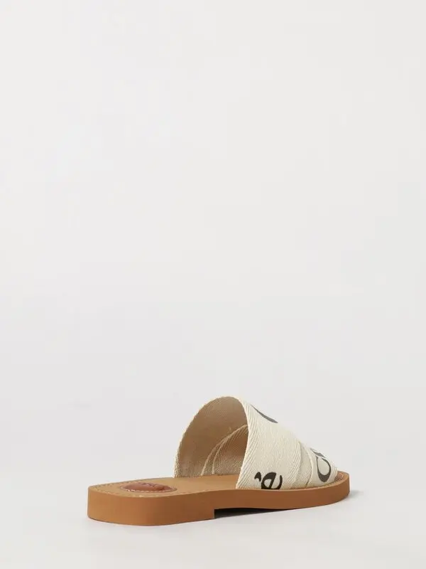 Chloé Woody Flat Slide Sandals In Canvas With Printed Logo - White