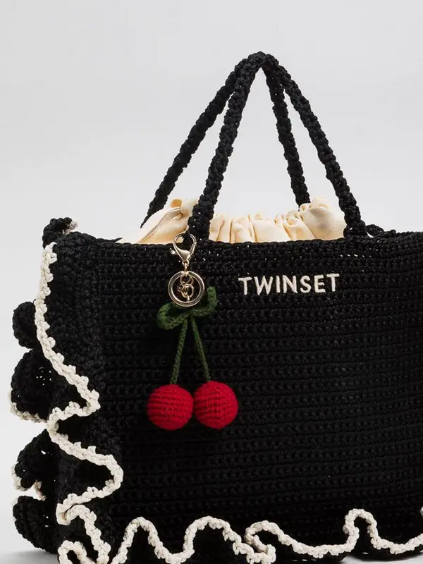 TWINSET Crochet Cotton Bag With Ruffles And Drawstring Closure