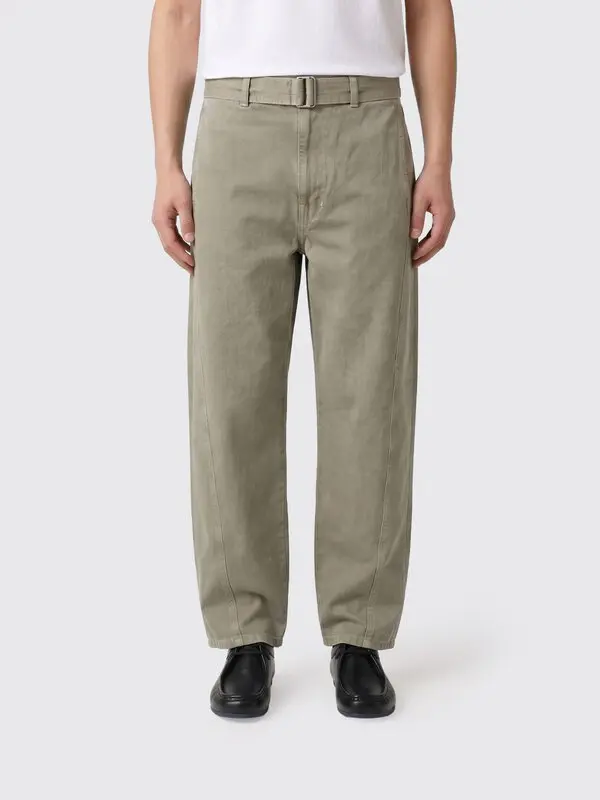 LEMAIRE Wide Leg Cotton Trousers With Adjustable Waist Belt - Grey