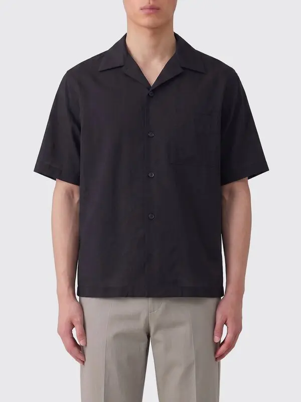 HEVO Bowling Shirt In A Modal Blend With A Cuban Collar And Patch Pocket - Black