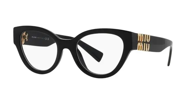 Miu Miu Oval Eyeglasses With Gold Tone Embellishment - Black