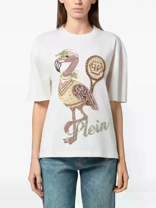 Philipp Plein Embellished Open Back T-shirt - White