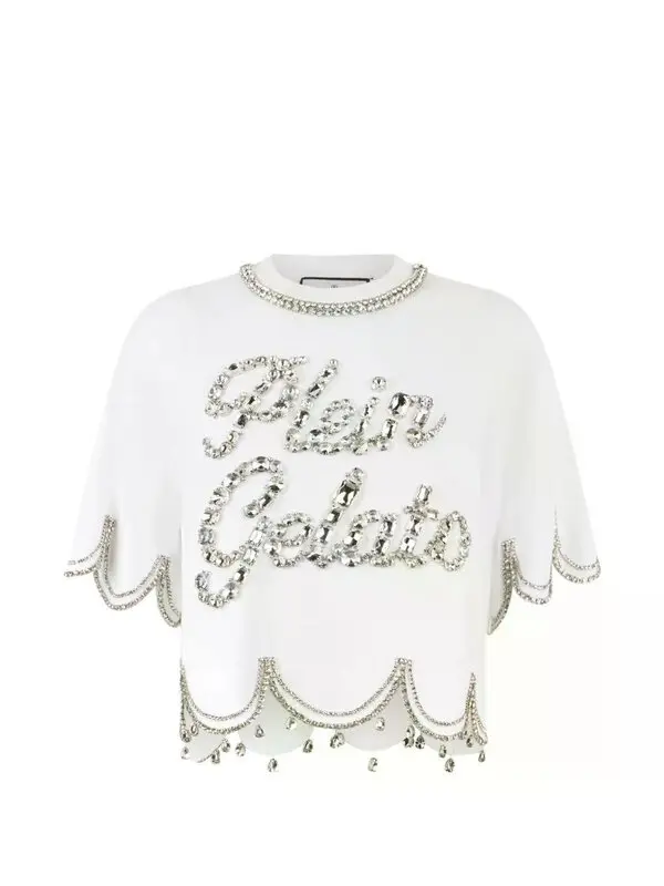 Philipp Plein Crystal Waves Cropped T-shirt - White