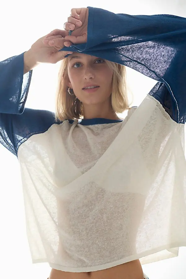 Free People We The Free Go Team Fine Gauge Sweater - Poseiden Combo