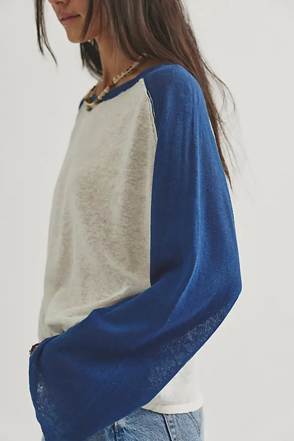Free People We The Free Go Team Fine Gauge Sweater - Poseiden Combo