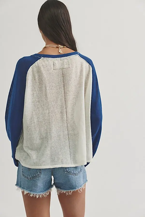 Free People We The Free Go Team Fine Gauge Sweater - Poseiden Combo