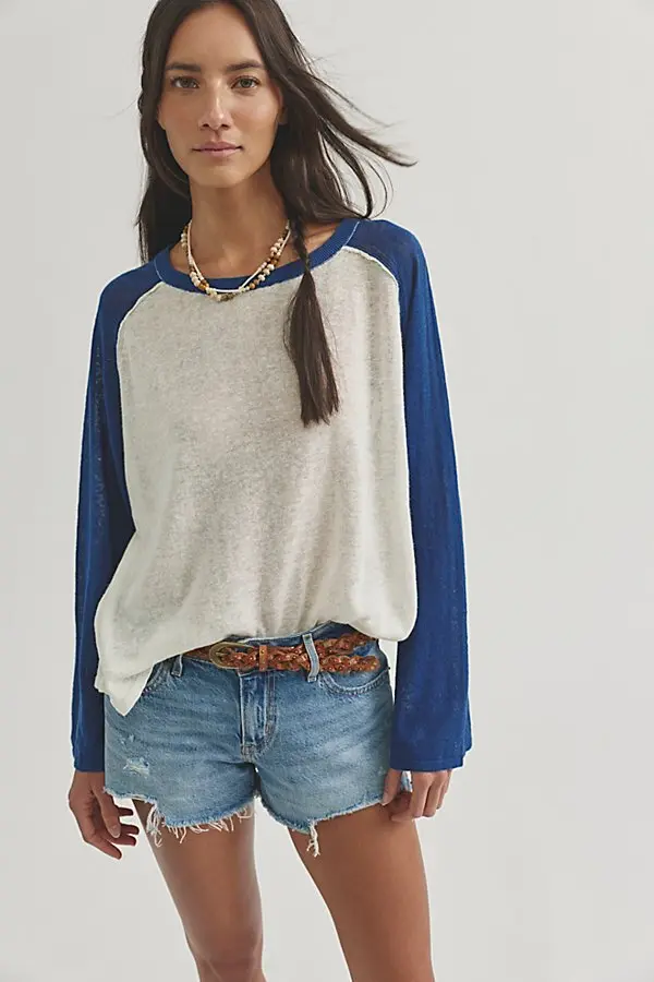 Free People We The Free Go Team Fine Gauge Sweater - Poseiden Combo