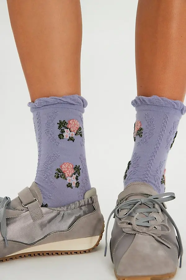 Free People Embroidered Trouser Socks - Blushed Blue