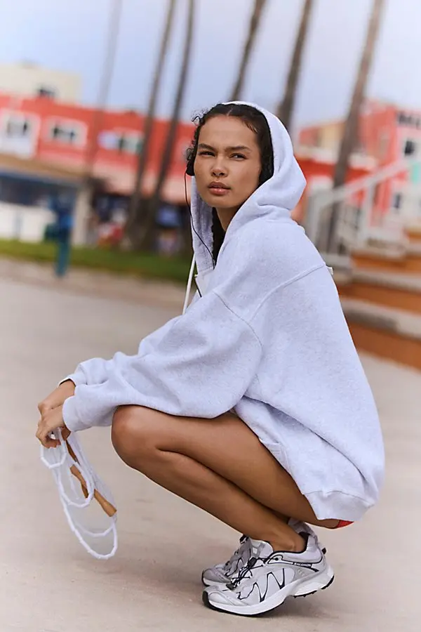 Free People Zip-up Hoodie - White Heather Grey