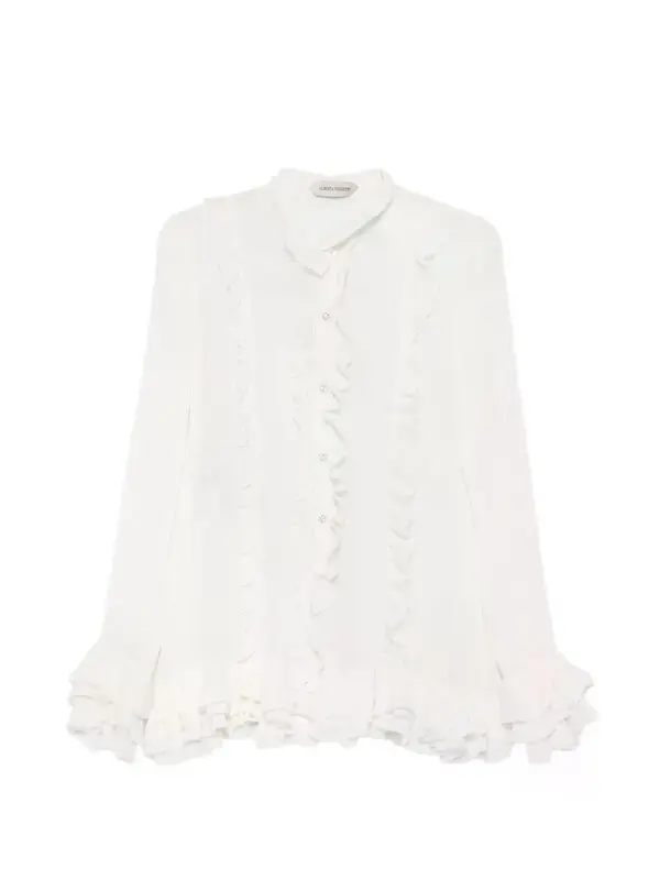 Alberta Ferretti Ruffled Silk-blend Blouse - White