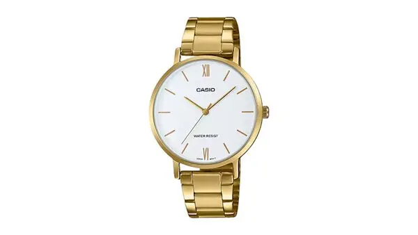 Casio White Dial Analog Watch Gold Tone Bracelet Ltpvt01g7budf - Stainless Steel