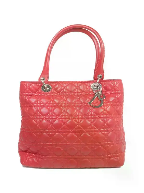 Dior Cannage Quilted Tote Bag - Red