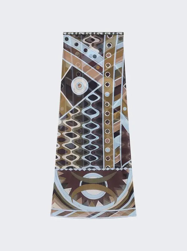 Emilio Pucci Vivara Print Long Tulle Skirt Khaki And Blue - Multi