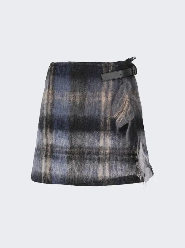 Loewe Mohair And Wool Checkered Wrap Skirt With Leather Belt - Multi