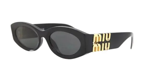 Miu Miu Round Frame Sunglasses With Gold Tone Logo Detail - Black
