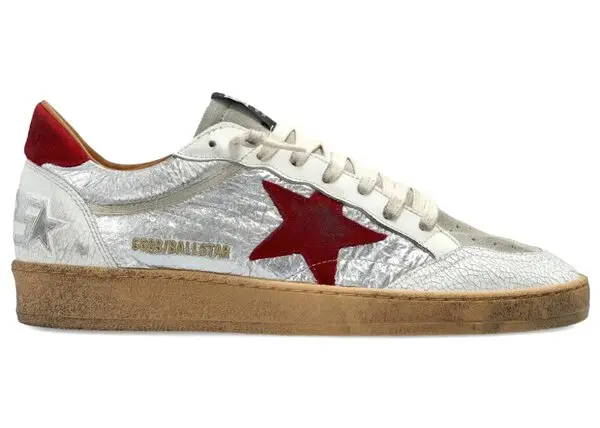 GOLDEN GOOSE Ball Star Sneakers - Silver/red