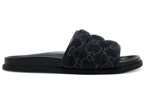 Gucci Gg Denim Padded Slide Sandals - Black