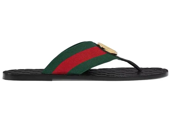 Gucci Riviera Thong Sandal With Goldtoned Hardware - Black/green/red