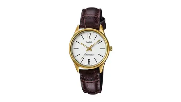 Casio Gold Tone Analog Watch White Dial And Brown Strap Ltpv005gl7budf - Leather