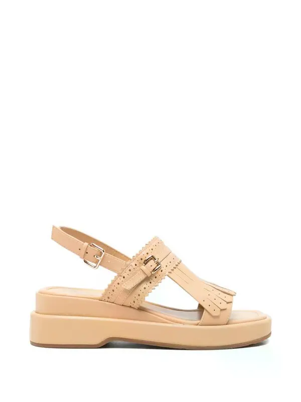 BRUNO PREMI Perforated Fringe Sandals - Neutrals